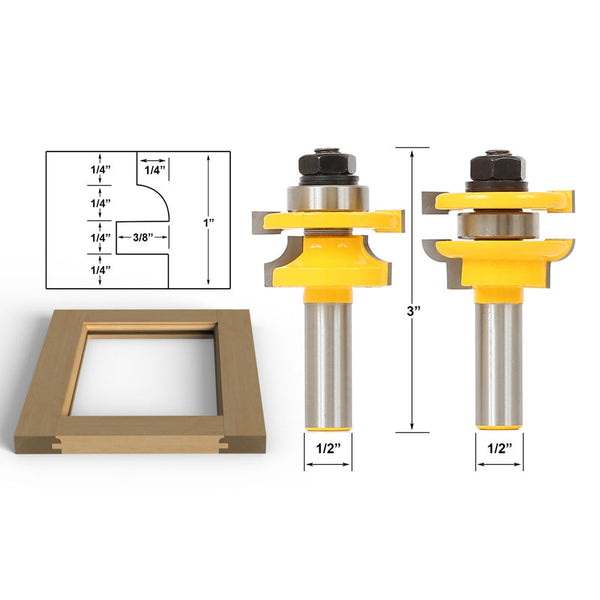 Round Over 2 Bit Rail and Stile 1/2" Shank Router Bit Set – RouterBit Mall