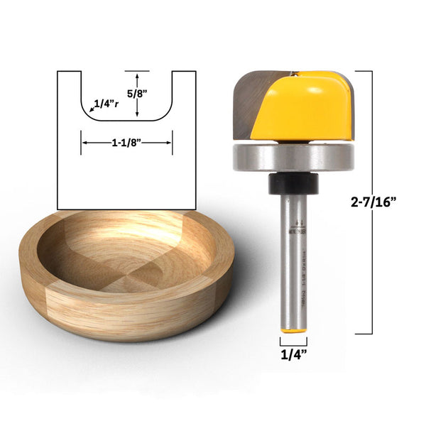 1 1/8" Diameter Bowl & Tray 1/4" Shank Router Bit – RouterBit Mall